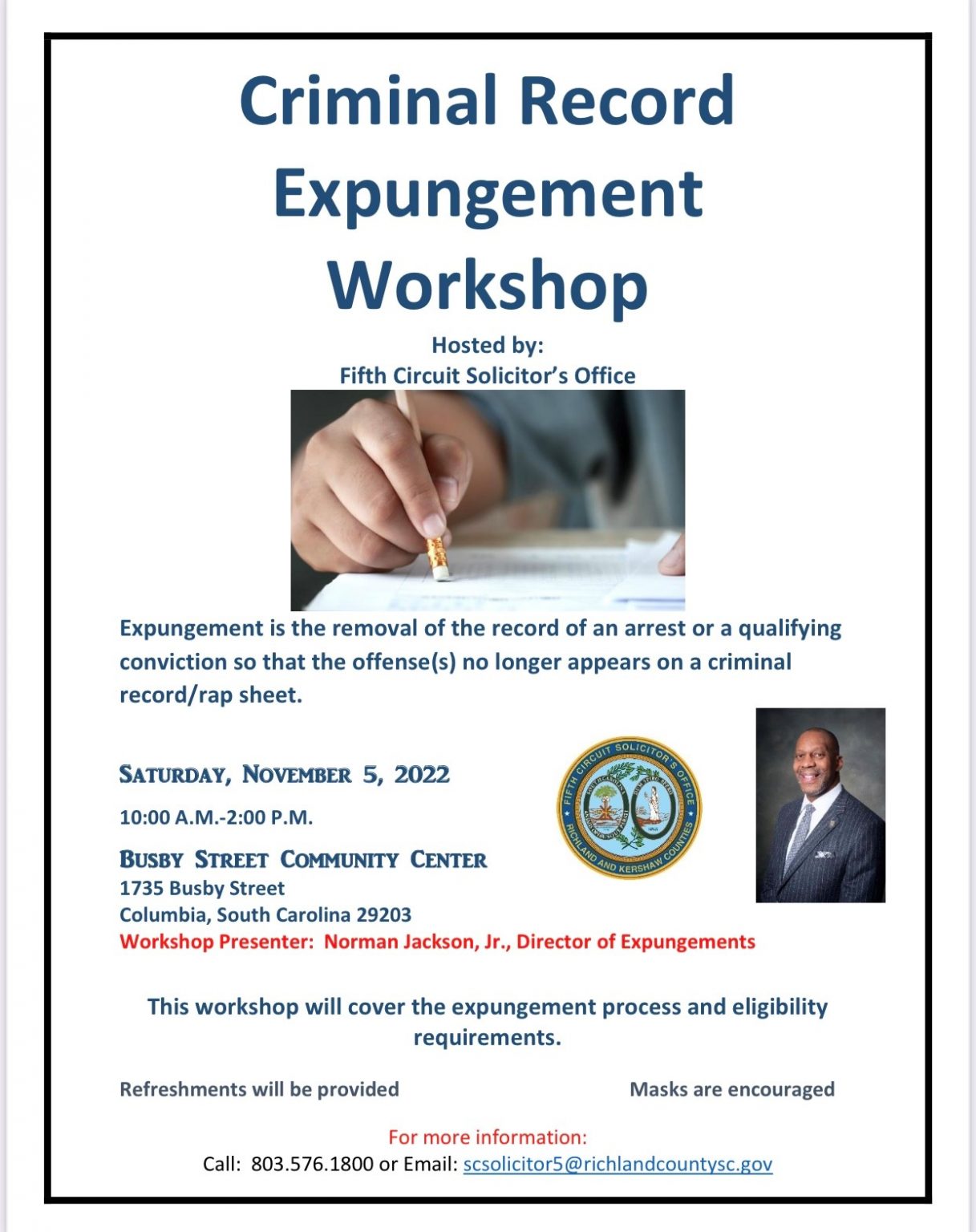 Criminal Expungment Workshop - 5th Circuit Solicitor's Office, SC